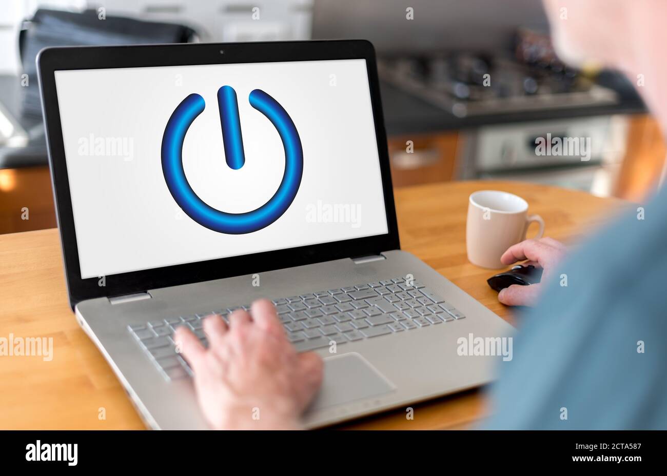 Man using a laptop with start concept on the screen Stock Photo - Alamy