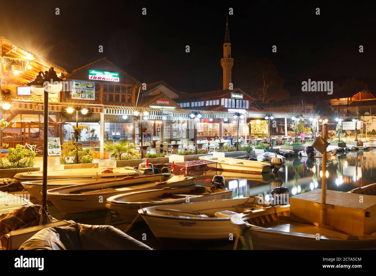 Turkey, Lycia, Lycian Coast, Demre, Kalekoey, Acagiz by night Stock ...