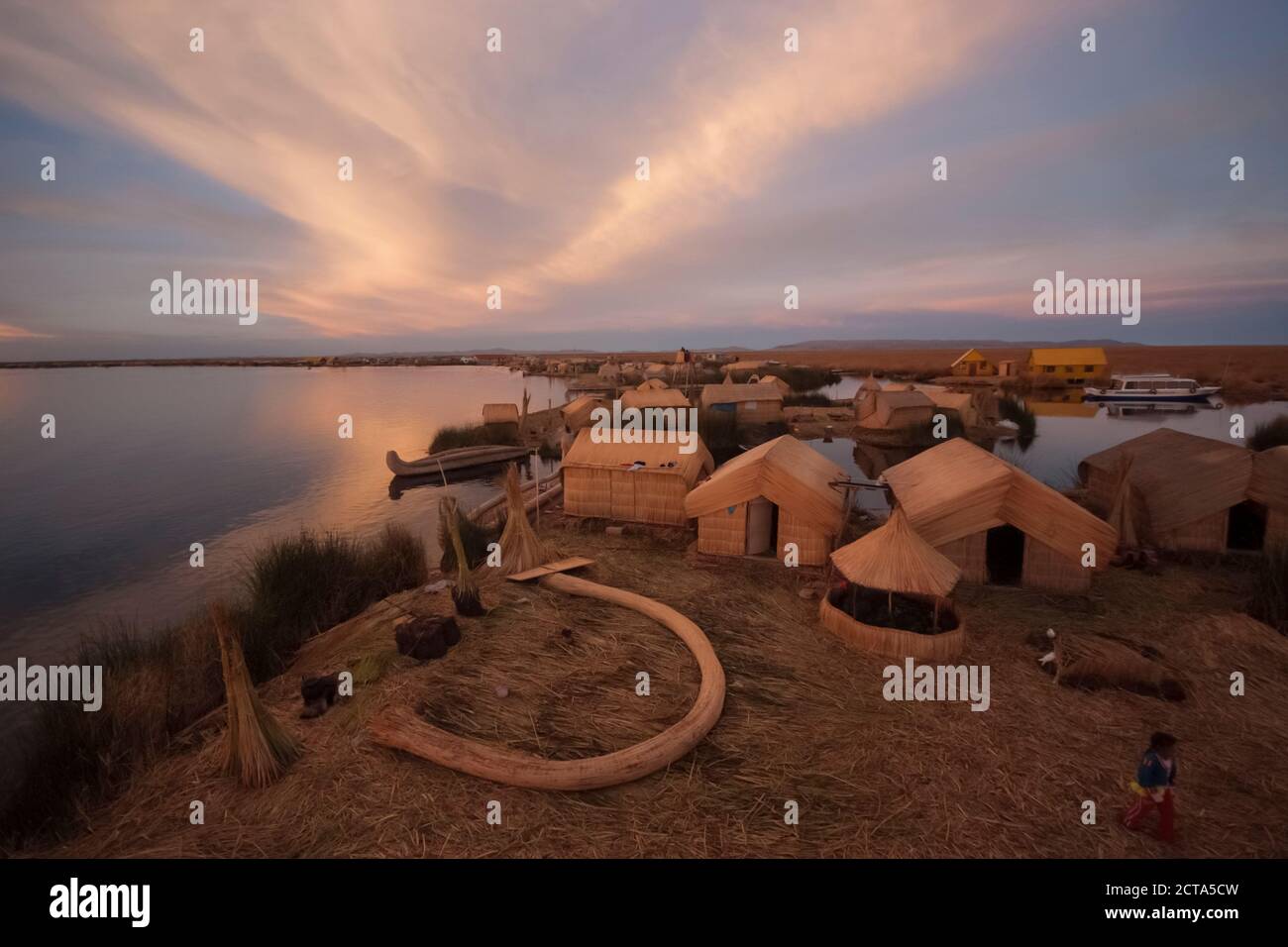 South America, Peru, Floating Island with huts of the Uru Stock Photo ...