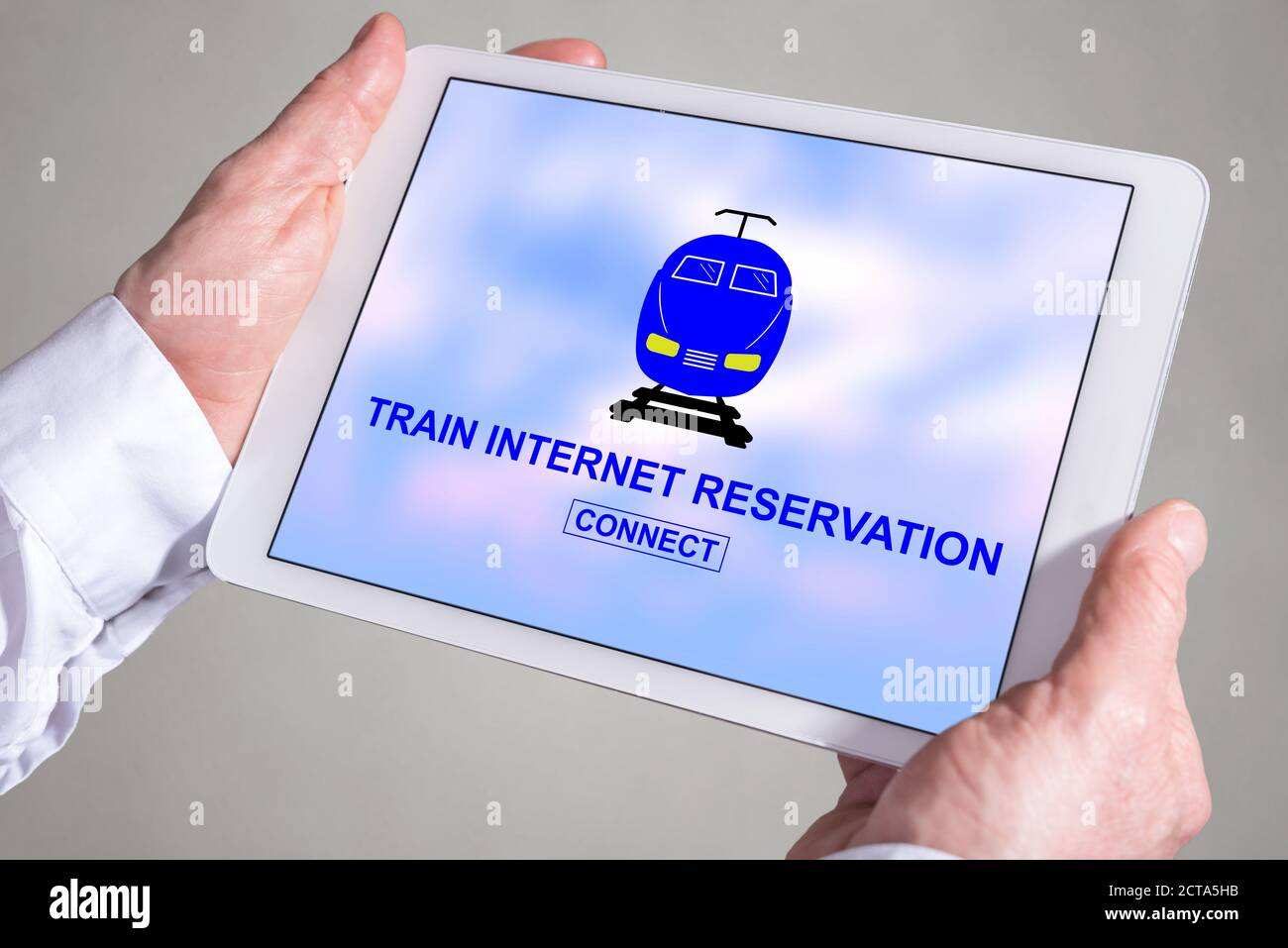 Tablet screen displaying a train internet reservation concept Stock ...