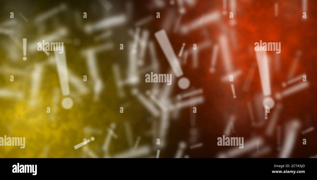 Flying exclamation marks over yellow and coral orange background Stock ...