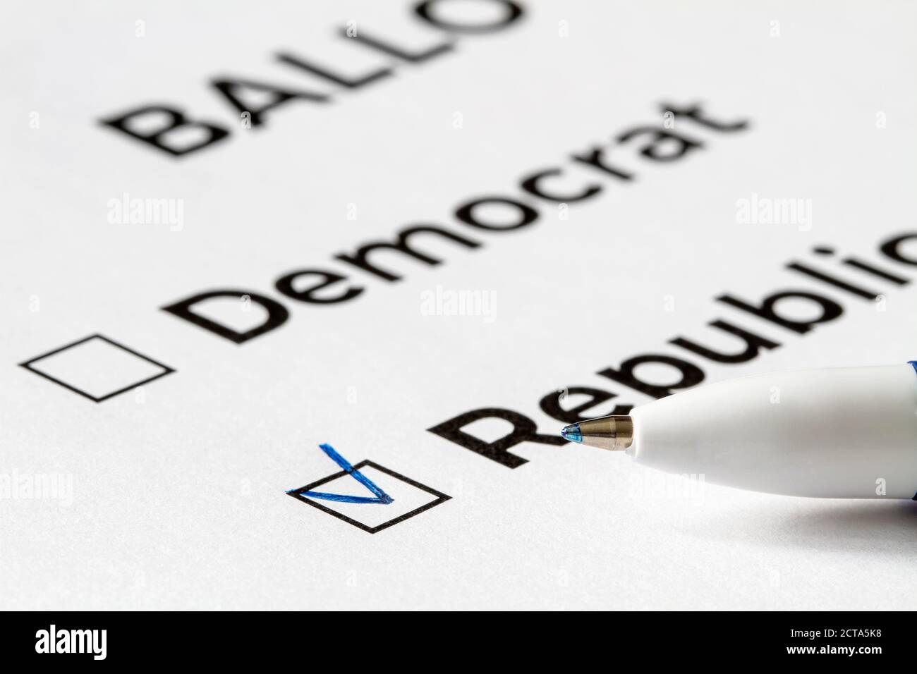 Checklist concept. Closeup of ballot paper with words Democrat and ...
