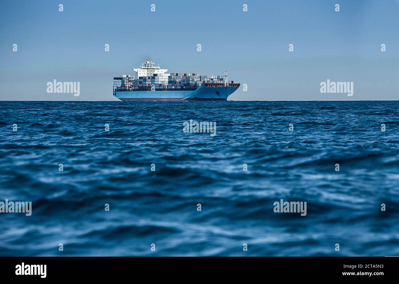 Spain, Andalusia, Tarifa, container ship in the Strait of Gibraltar ...
