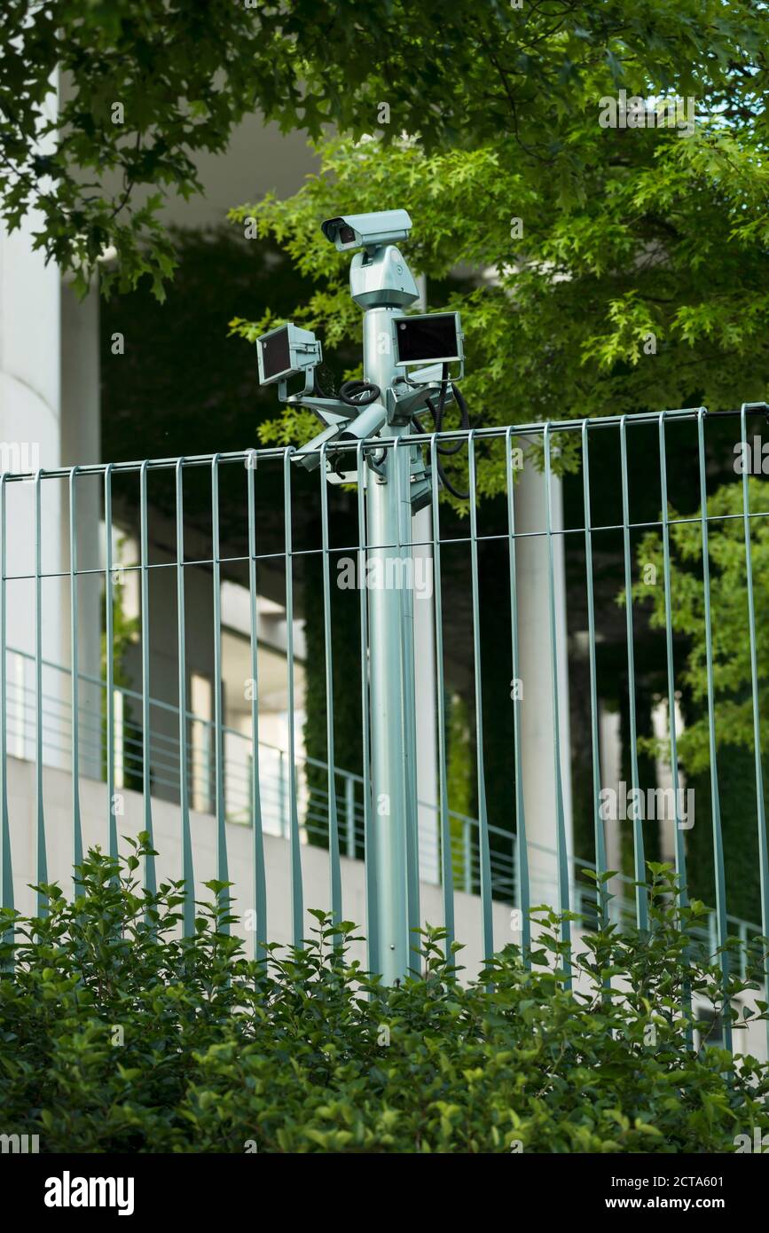 Germany, Berlin, Surveillance cameras at Federal Chancellery Stock ...