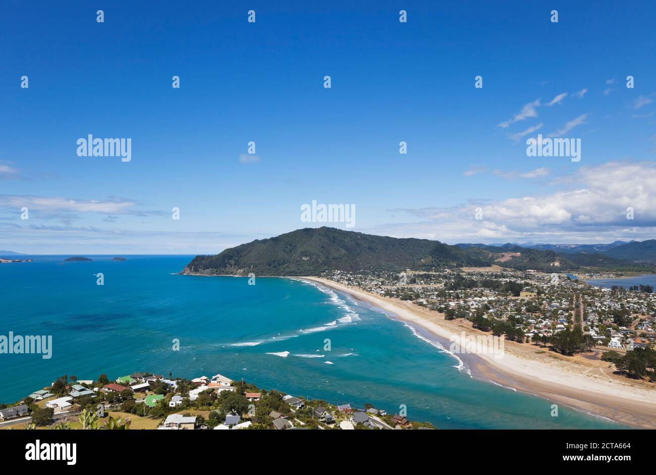 New Zealand, Coromandel Peninsula, View of Pauanui village and beach ...
