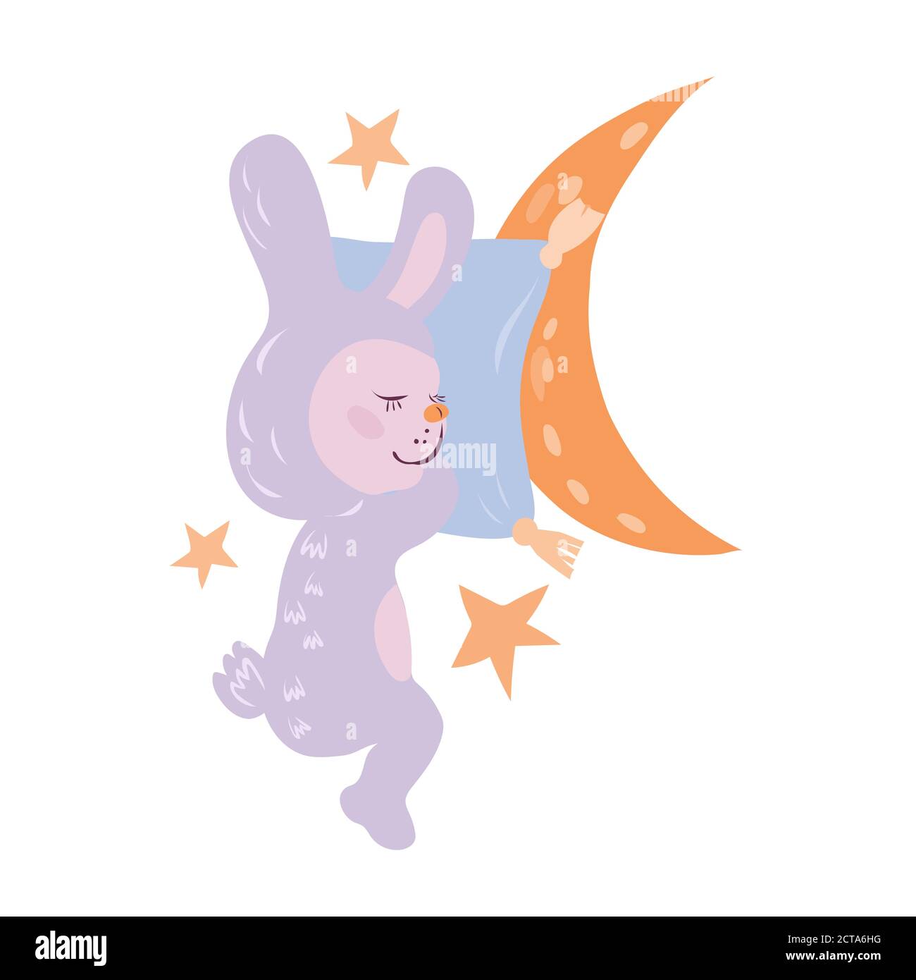 Card with cute sweet sleeping bunny or rabbit, moon and stars. Good ...