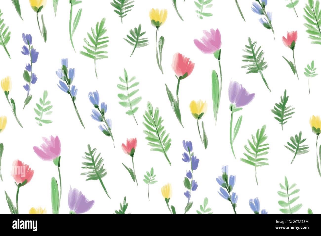 Floral seamless background pattern. Colorful spring flowers hand drawn ...