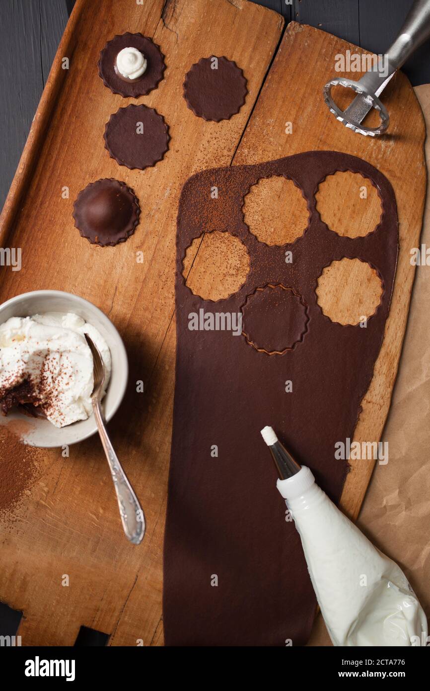 Chocolate ravioli pasta with ricotta filling Stock Photo - Alamy