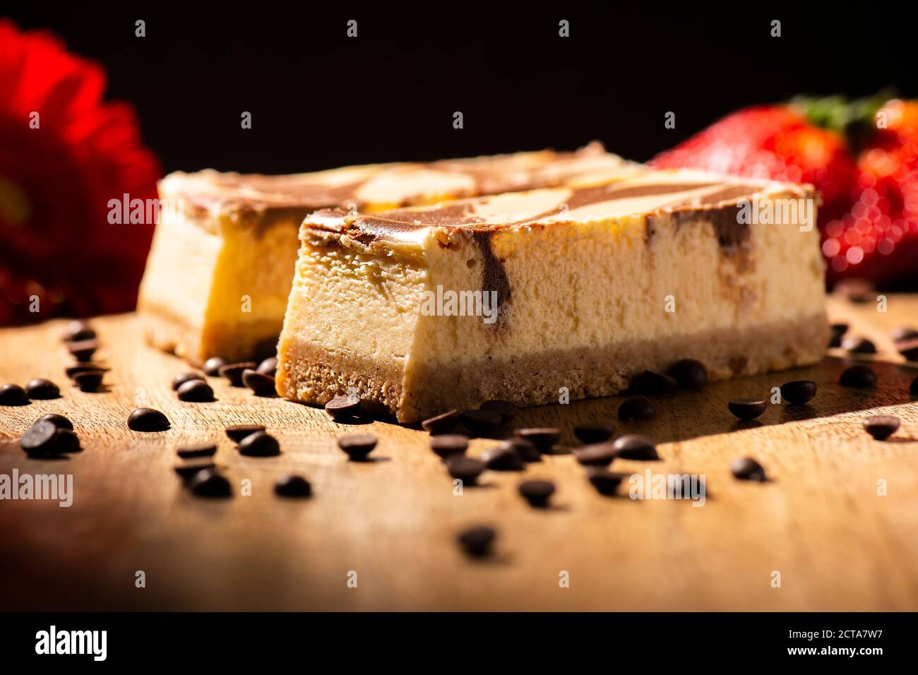 Belgian Chocolate Cheesecake. Detailed closeup macro food background ...
