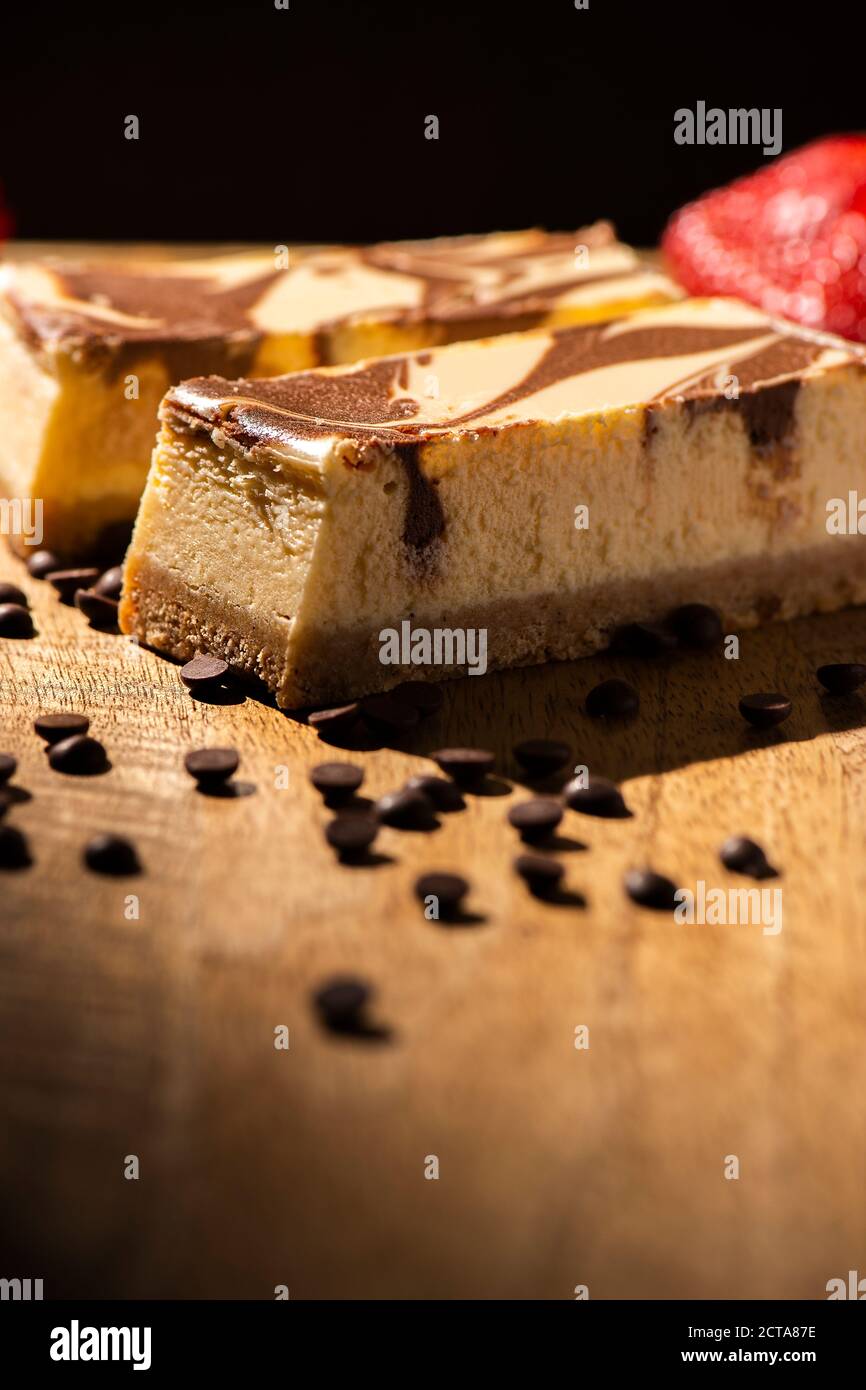 Belgian Chocolate Cheesecake. Detailed closeup macro food background ...