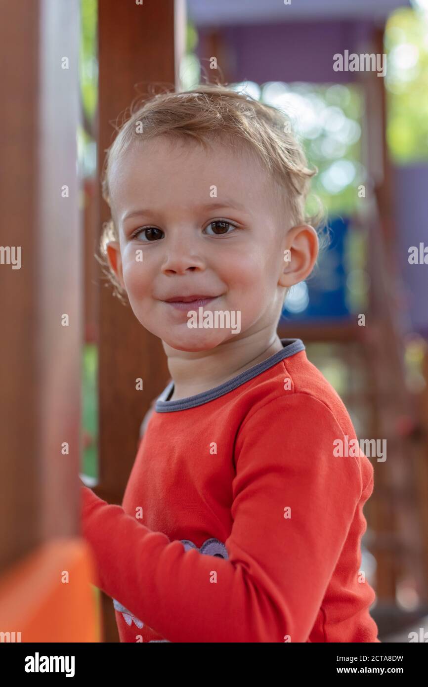 Little Boy Playing at Playground and Looking to do Camera Stock Photo ...