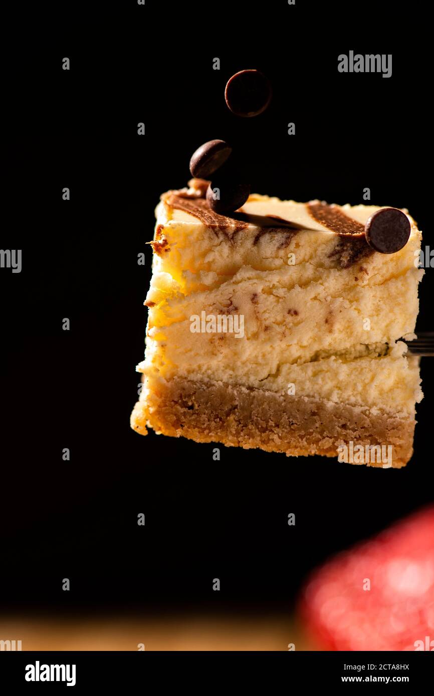 Belgian Chocolate Cheesecake. Detailed closeup macro food background ...