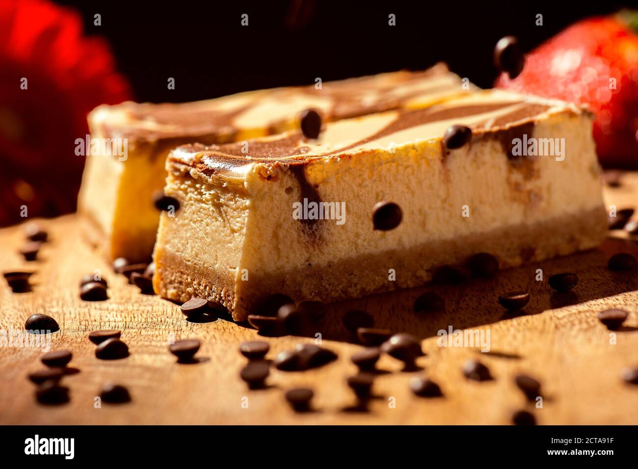 Belgian Chocolate Cheesecake. Detailed closeup macro food background ...