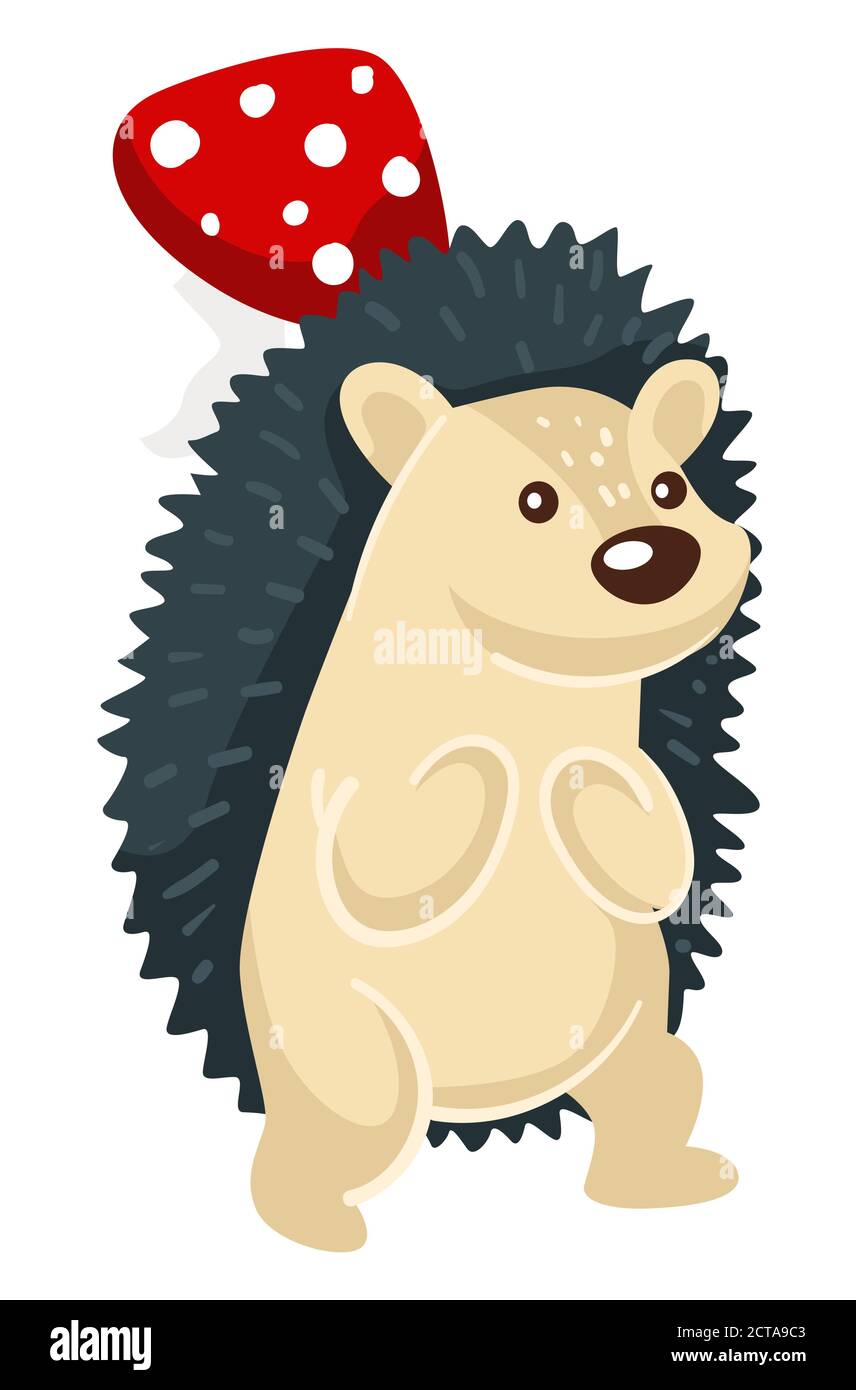 Hedgehog with spikes and mushroom, woodland animal vector Stock Vector ...