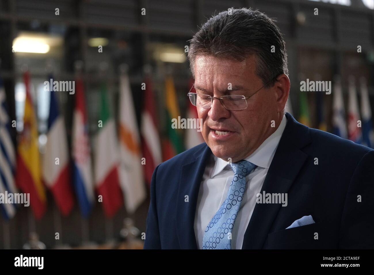 Brussels, Belgium. 22nd Sep, 2020. EU Commissioner Maros Sefcovic ...