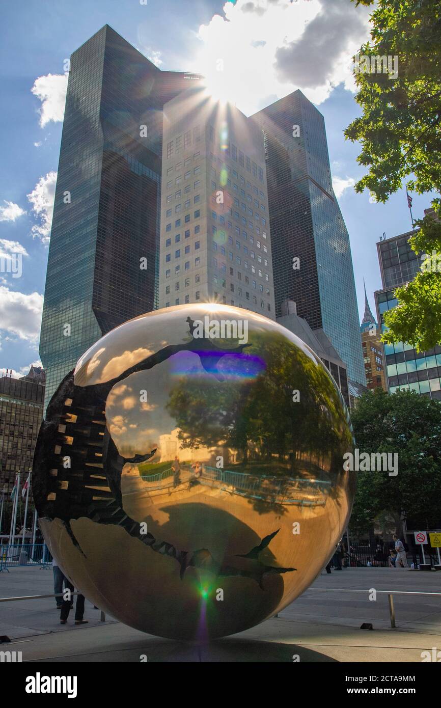 New York, USA. 15th June, 2012. World globe at the UN headquarters of ...