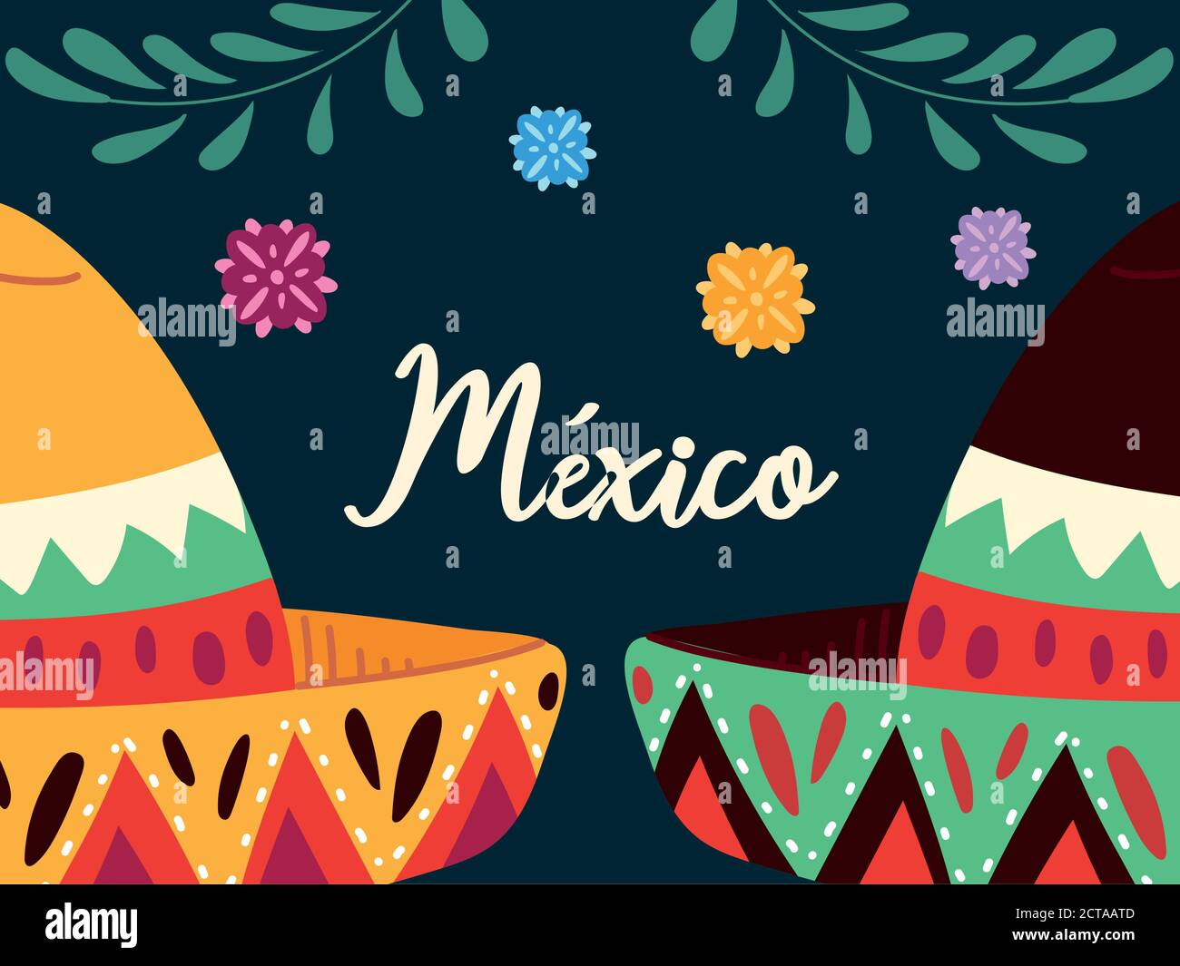 label mexico with mexican hats, poster vector illustration design Stock ...