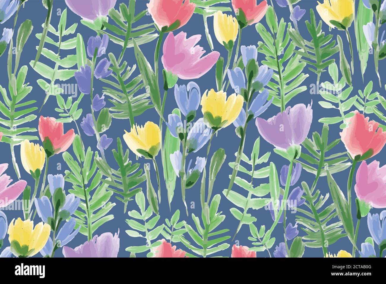 Floral seamless background pattern. Colorful spring flowers hand drawn ...