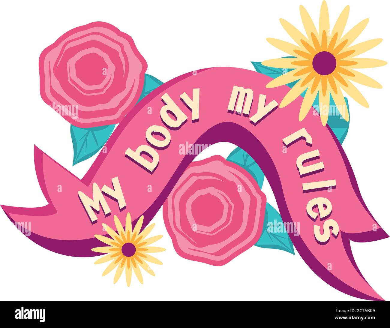 feminism my body my rules ribbon with flowers detailed style icon ...