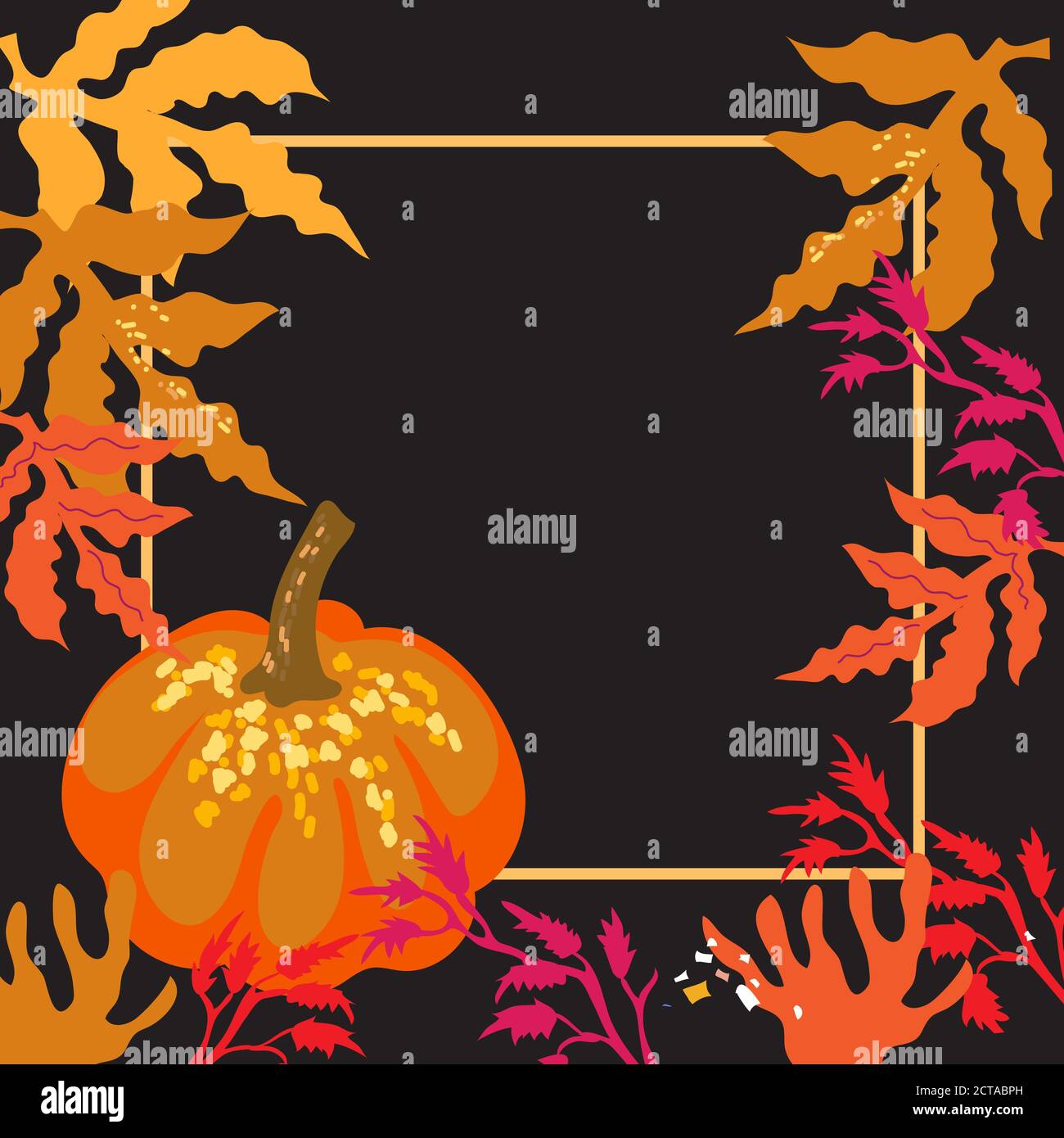 Background with pumpkin and autumn leaves frame flat vector ...