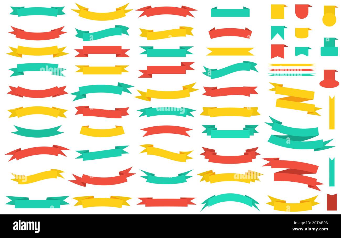 Set of banners of colored ribbons isolated on a white background. Flat ...