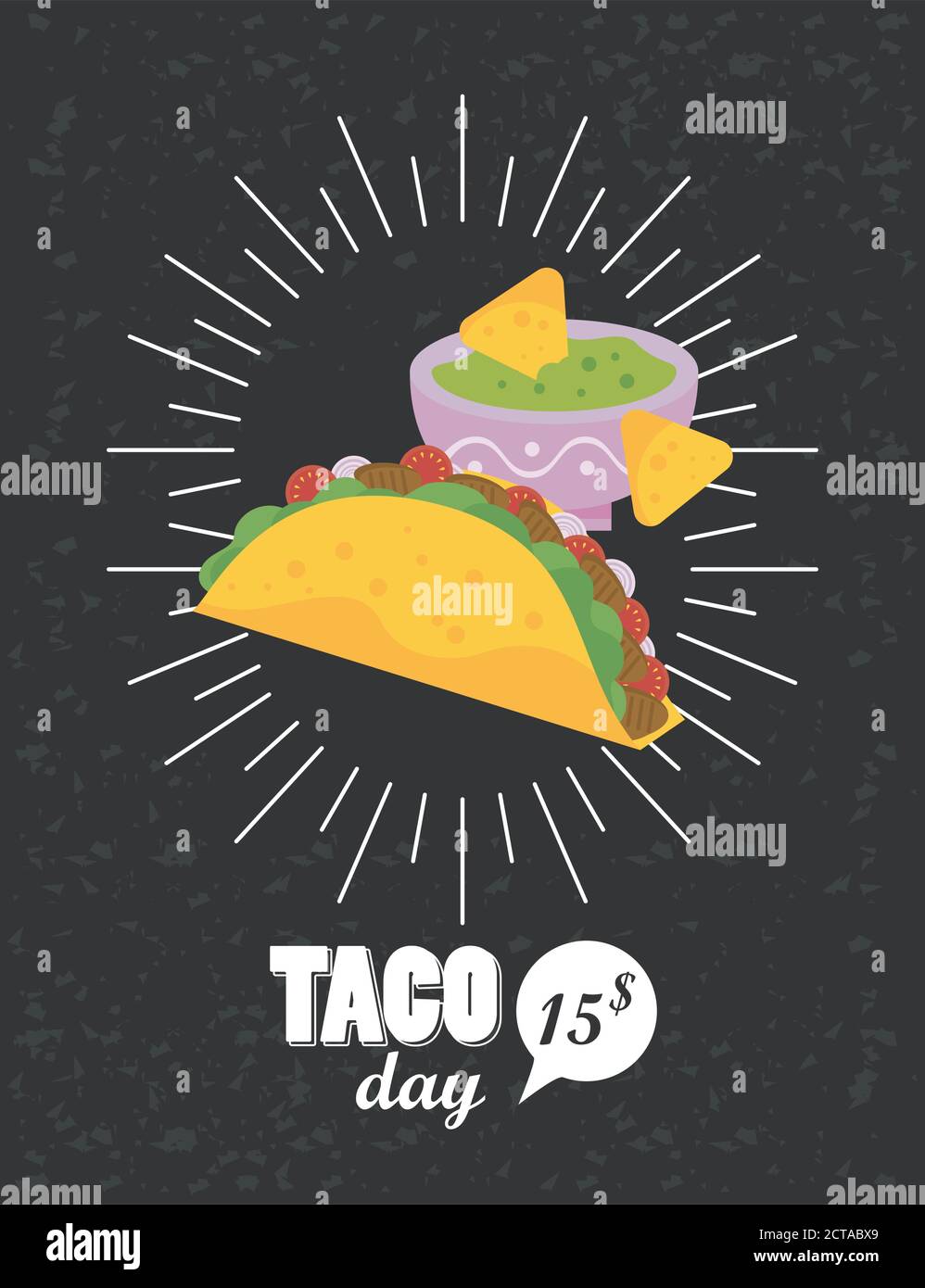taco day celebration mexican poster with nachos and guacamole sauce ...