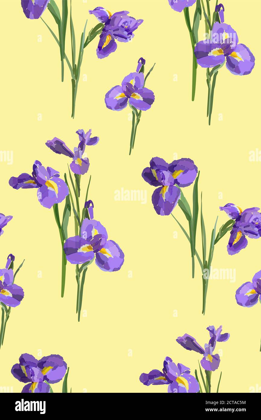 Irises flowers vector seamless background pattern hand drawn. Vector ...