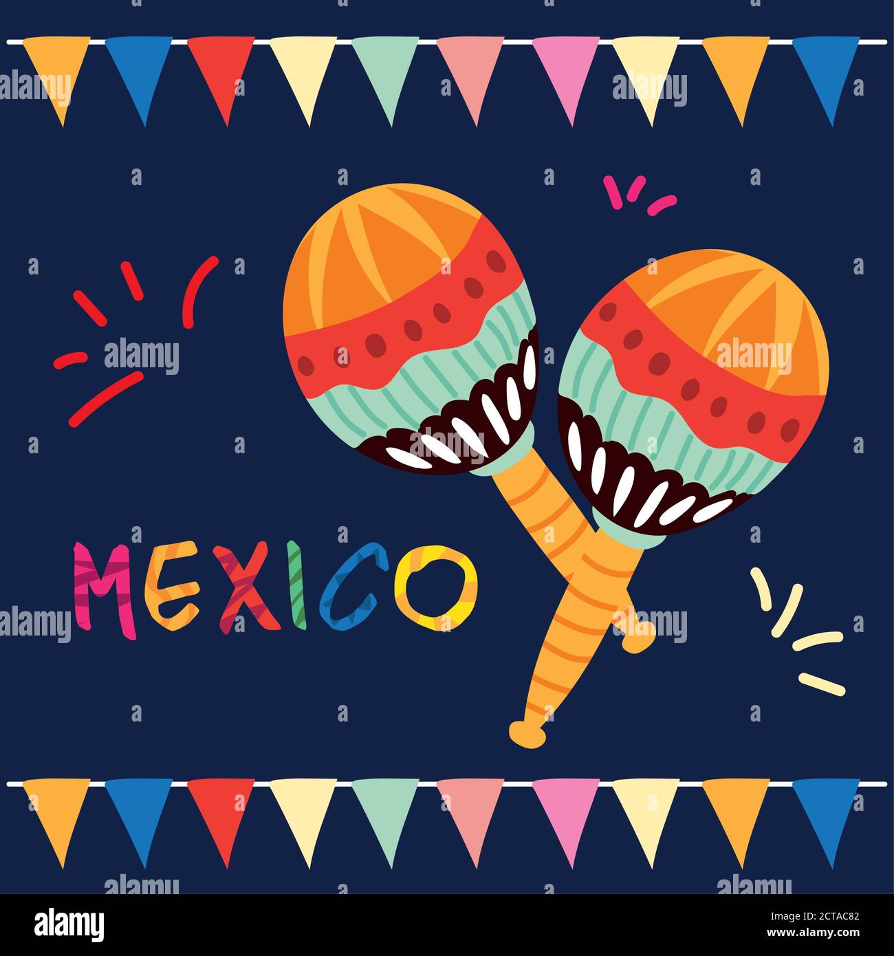 mexico label with a pair of maracas, musical instrument vector ...