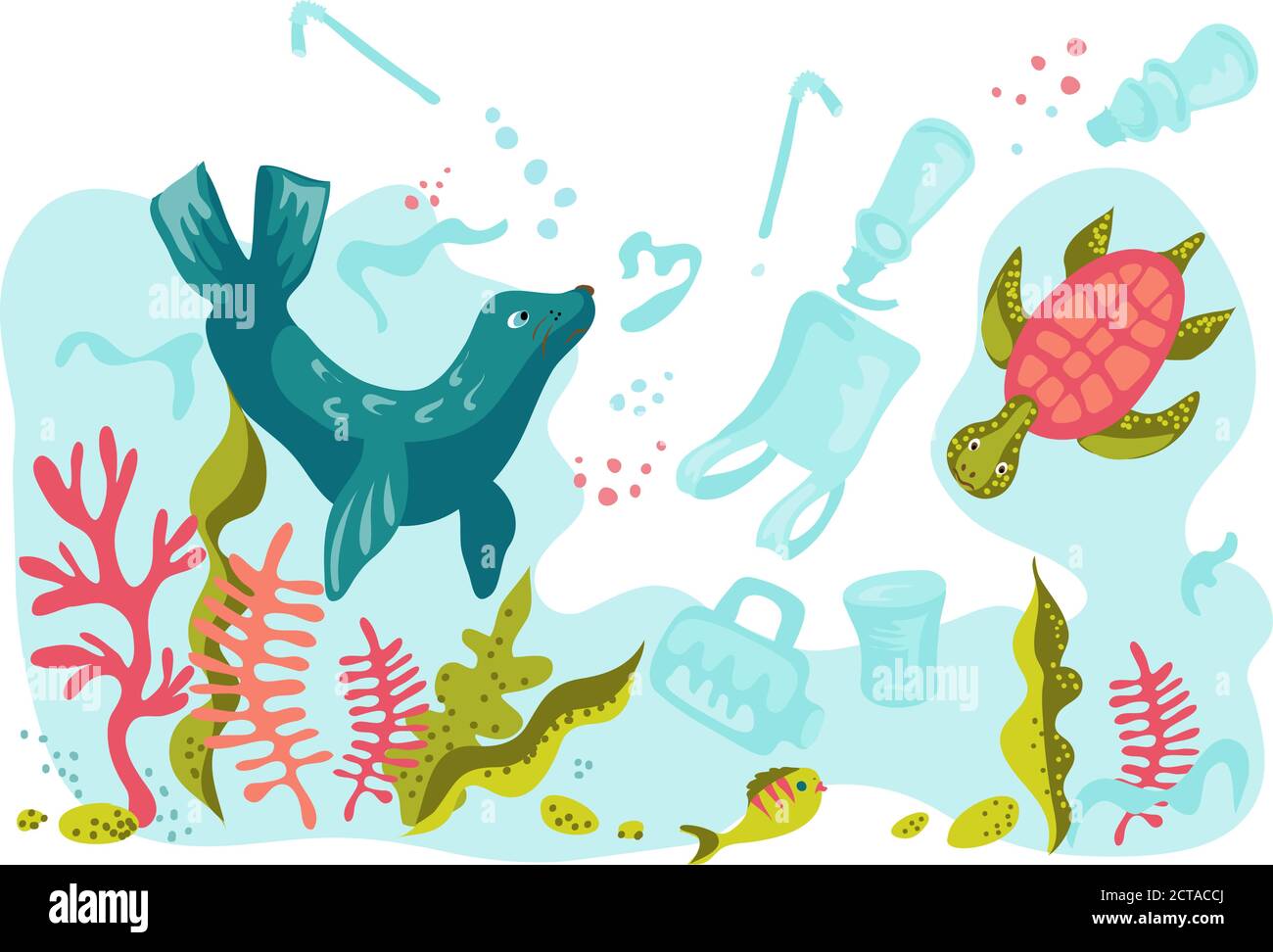 Ecological concept of saving oceans and seas clean, vector illustration ...
