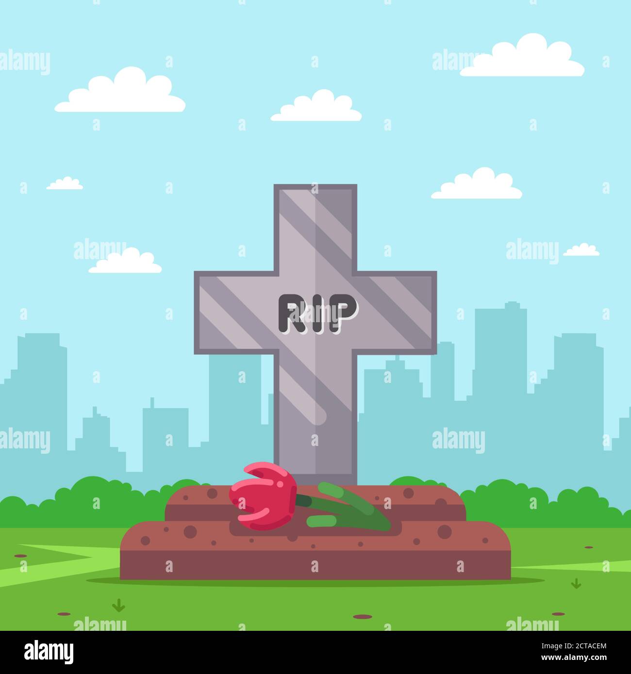 grave cross on the background of the city. city cemetery. flat vector illustration Stock Vector ...