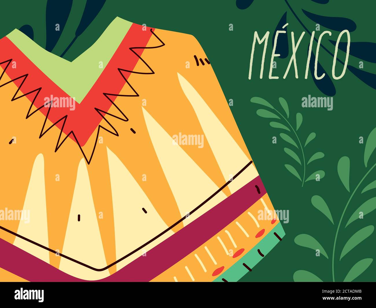 label mexico with typical mexican poncho vector illustration design ...