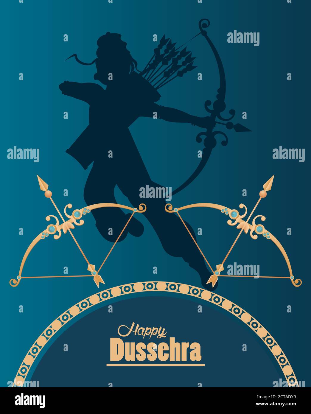 happy dussehra celebration card with god rama shadow and archs vector ...