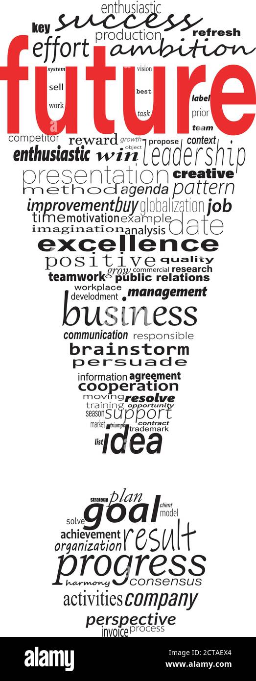 Exclamation mark shape with business concept words isolated on white ...