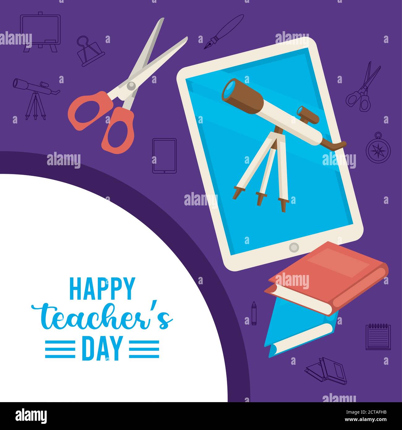 happy teachers day card with tablet elearning and telescope vector ...