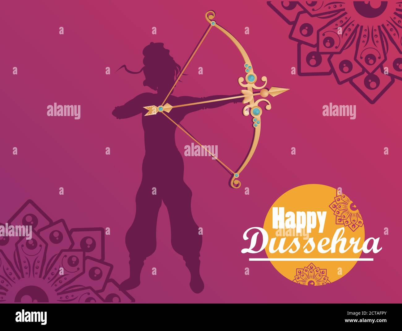 happy dussehra celebration card with god rama shadow and lettering ...