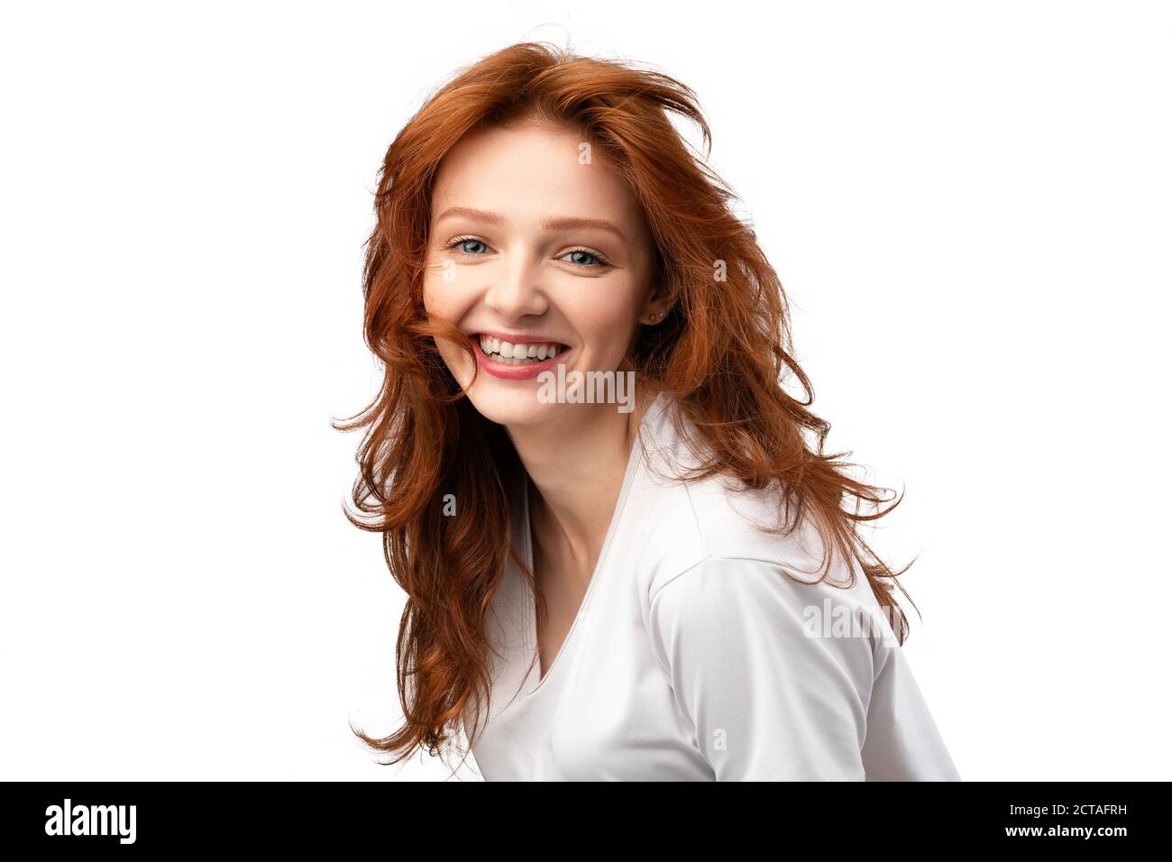 Beauty Portrait Of Red-Haired Young Lady Over White Background Stock ...