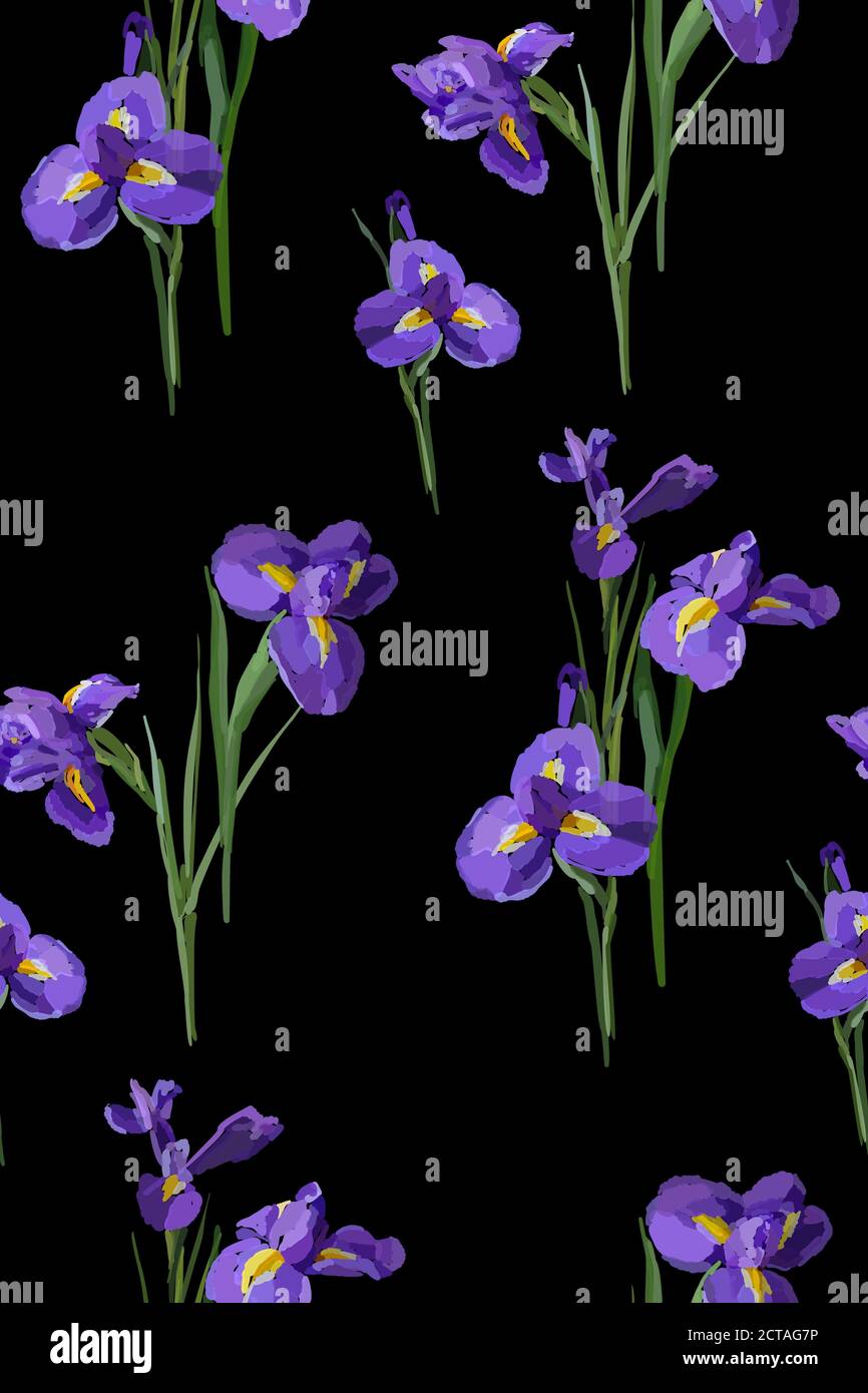Irises flowers vector seamless background pattern hand drawn. Vector ...