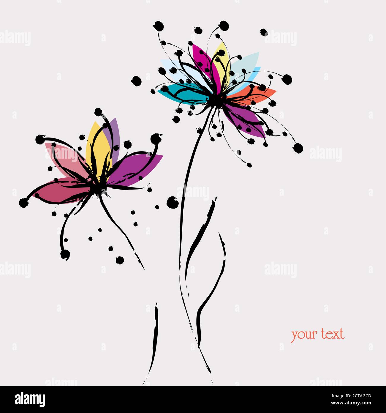 abstract flower design, free copy space, with strokes and splashes ...