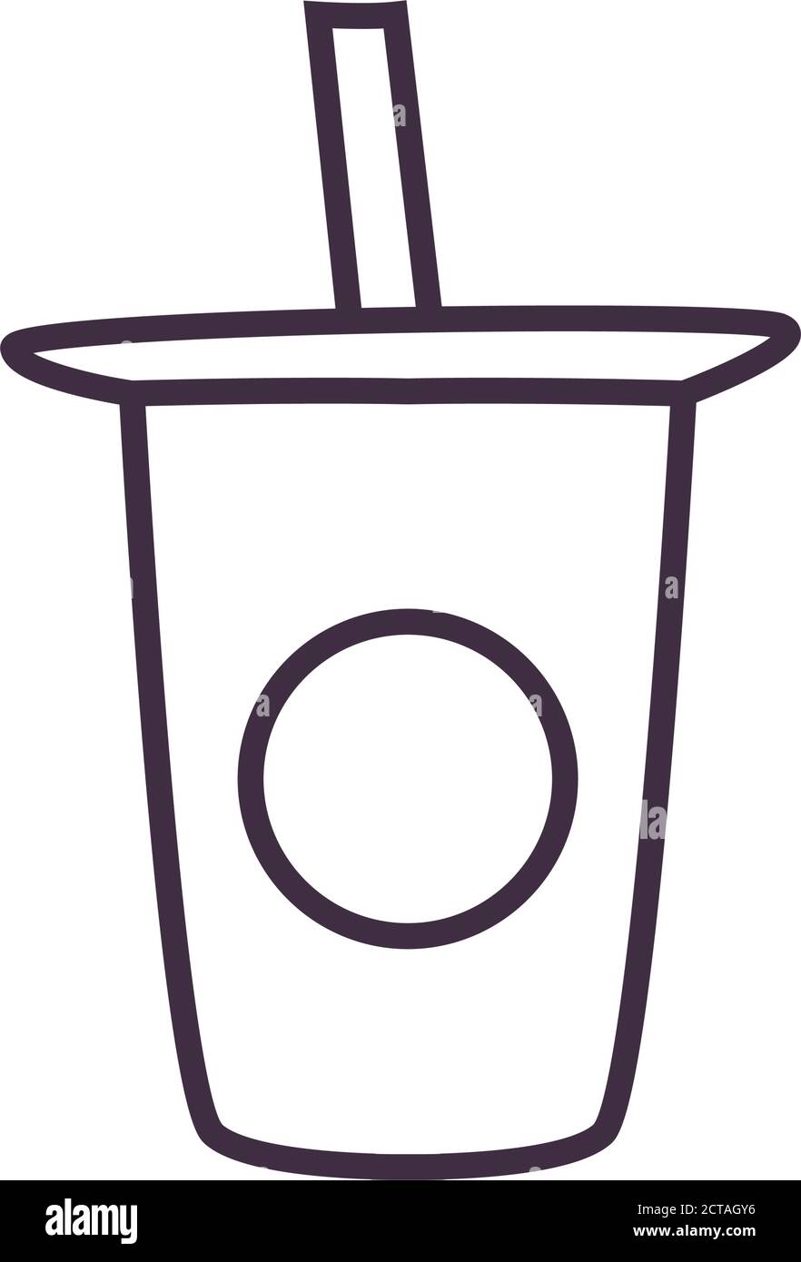 Tea mug with straw line style icon design, Time drink breakfast and ...