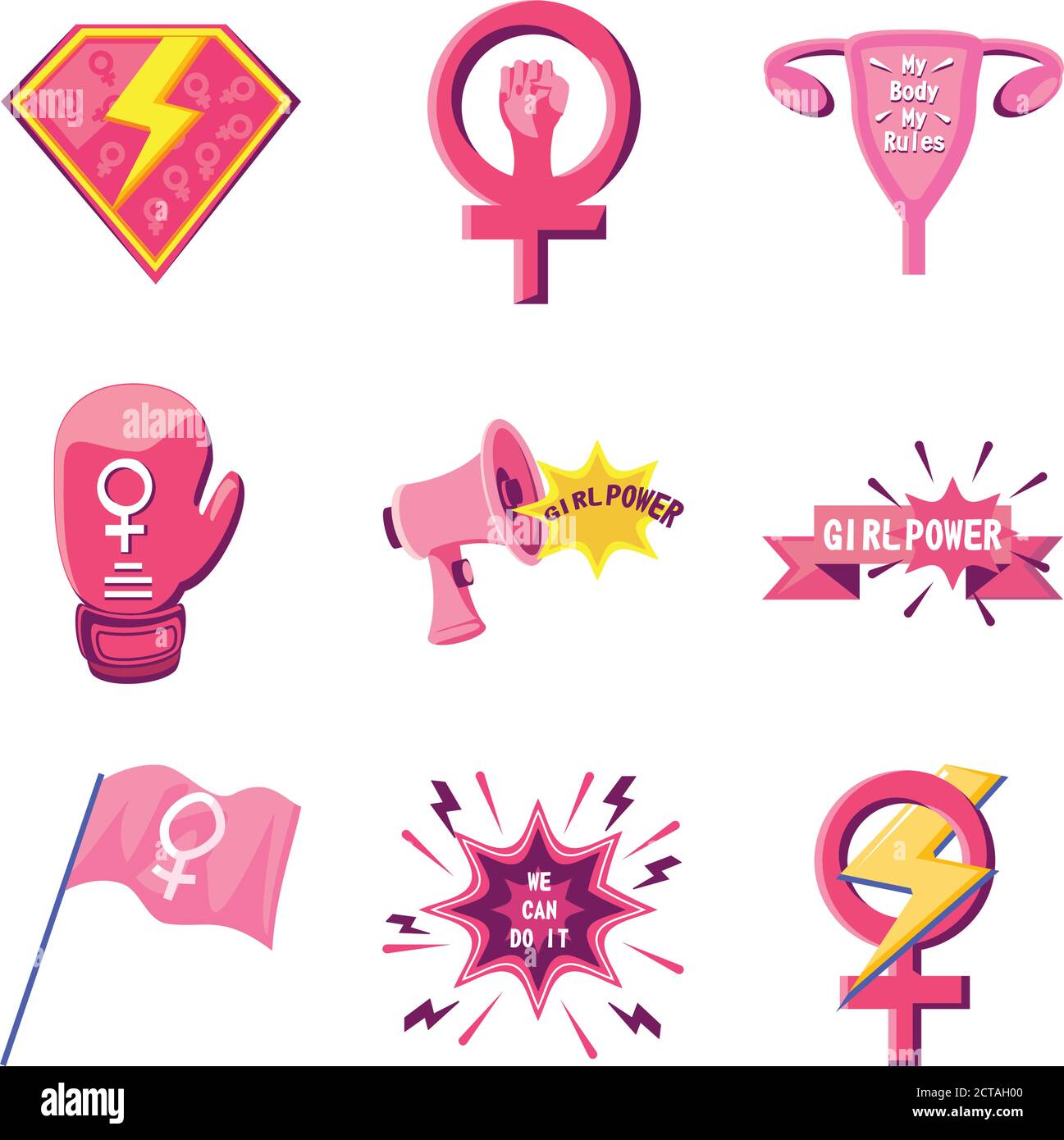 feminism detailed style icon set design international movement theme ...