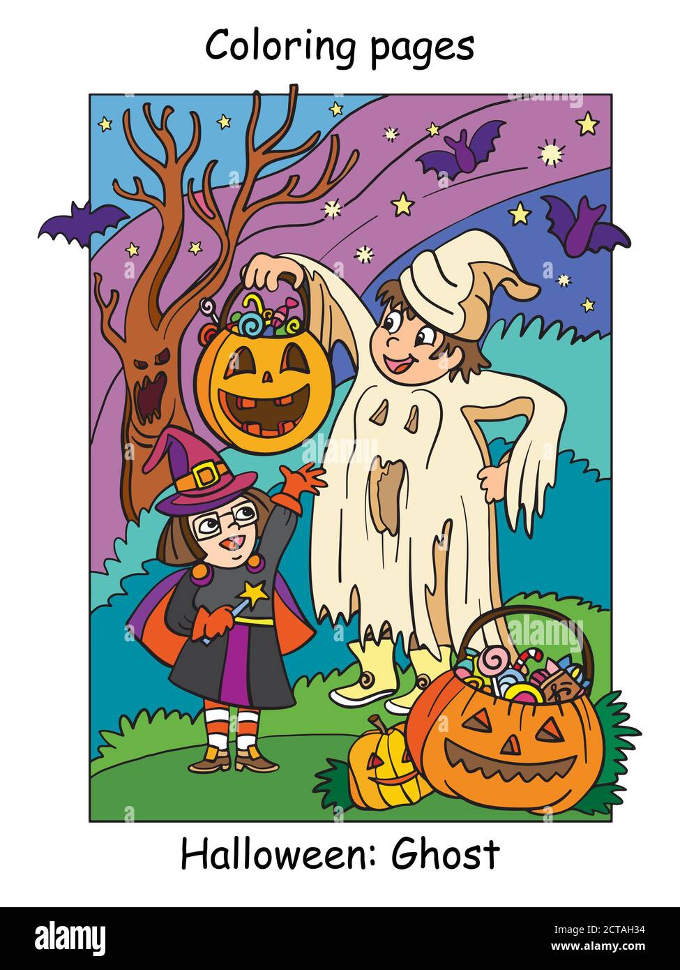 Colorful Halloween cute little witch and ghost Stock Vector Image & Art ...