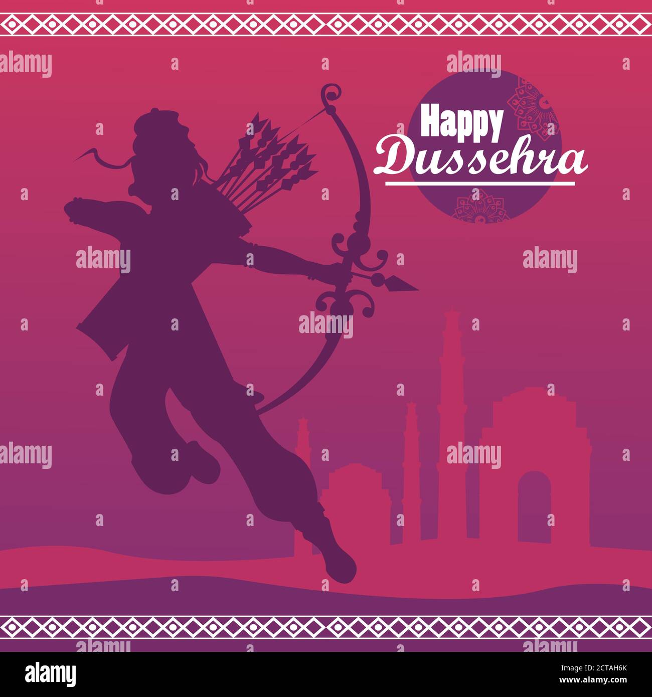 happy dussehra celebration card with god rama shadow in purple ...