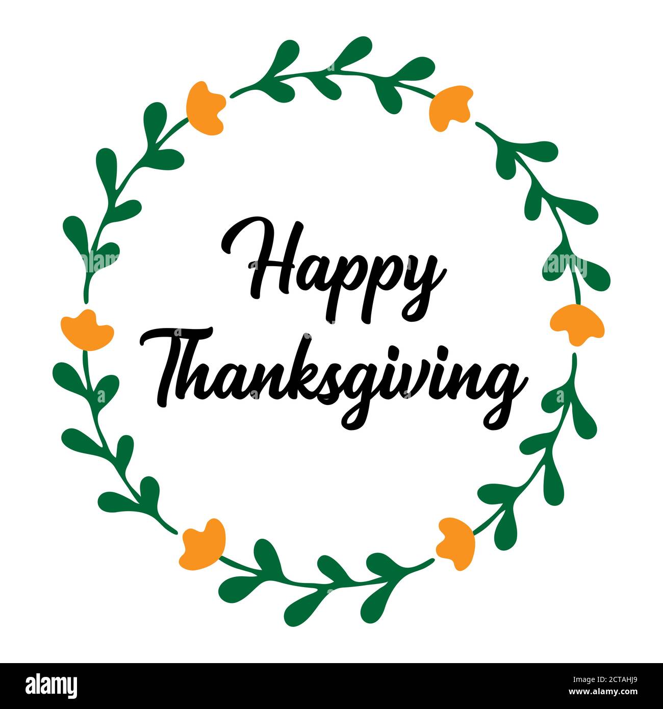 Hand drawn Happy Thanksgiving quote with wreath for postcard, flyer ...