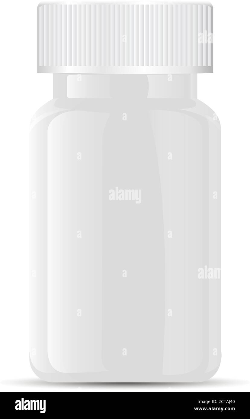 Pills bottle. White medical glass or glossy plastic container for drugs ...