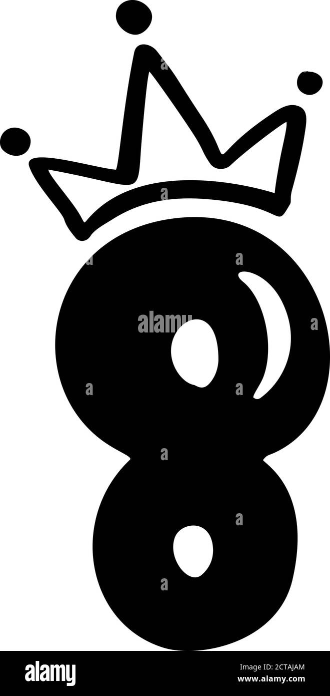 Vector Vintage Plump Cute number 8 with crown. Princess element eight ...