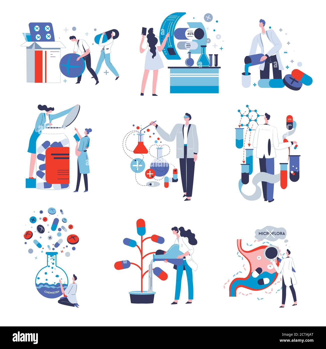 Professional pharmaceutical worker in laboratory with pills vector ...