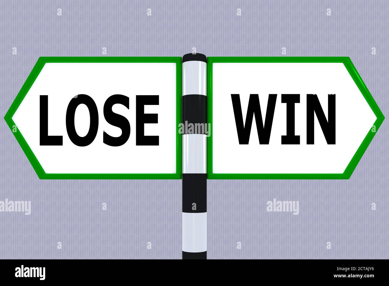 3D illustration of LOSE WIN titles upnon two opositing road signs Stock ...