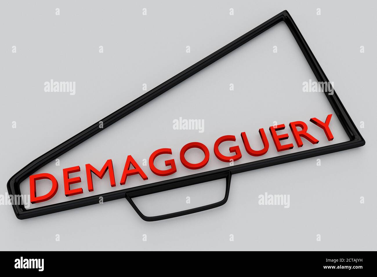 3D illustration of DEMAGOGUERY title in a loudspeaker silhoulette ...