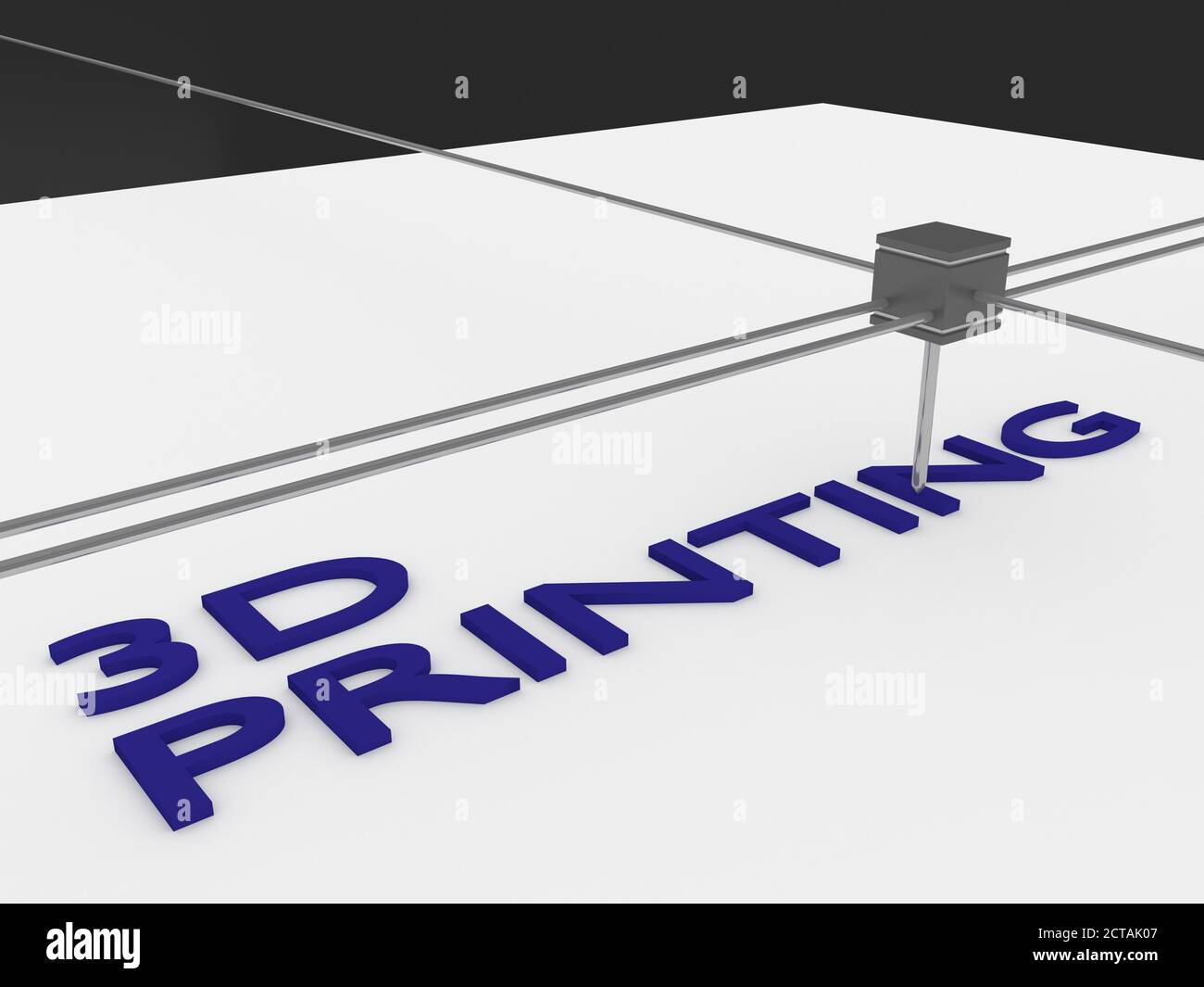 3D illustration of "3D PRINTER" text under a three dimensional printer ...