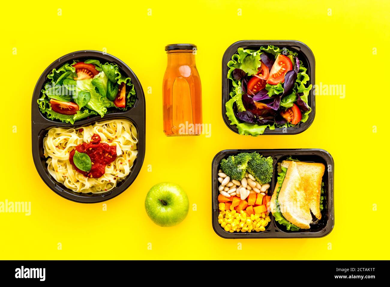 Healthy food in restaurant dish delivery. Top view, copy space Stock ...